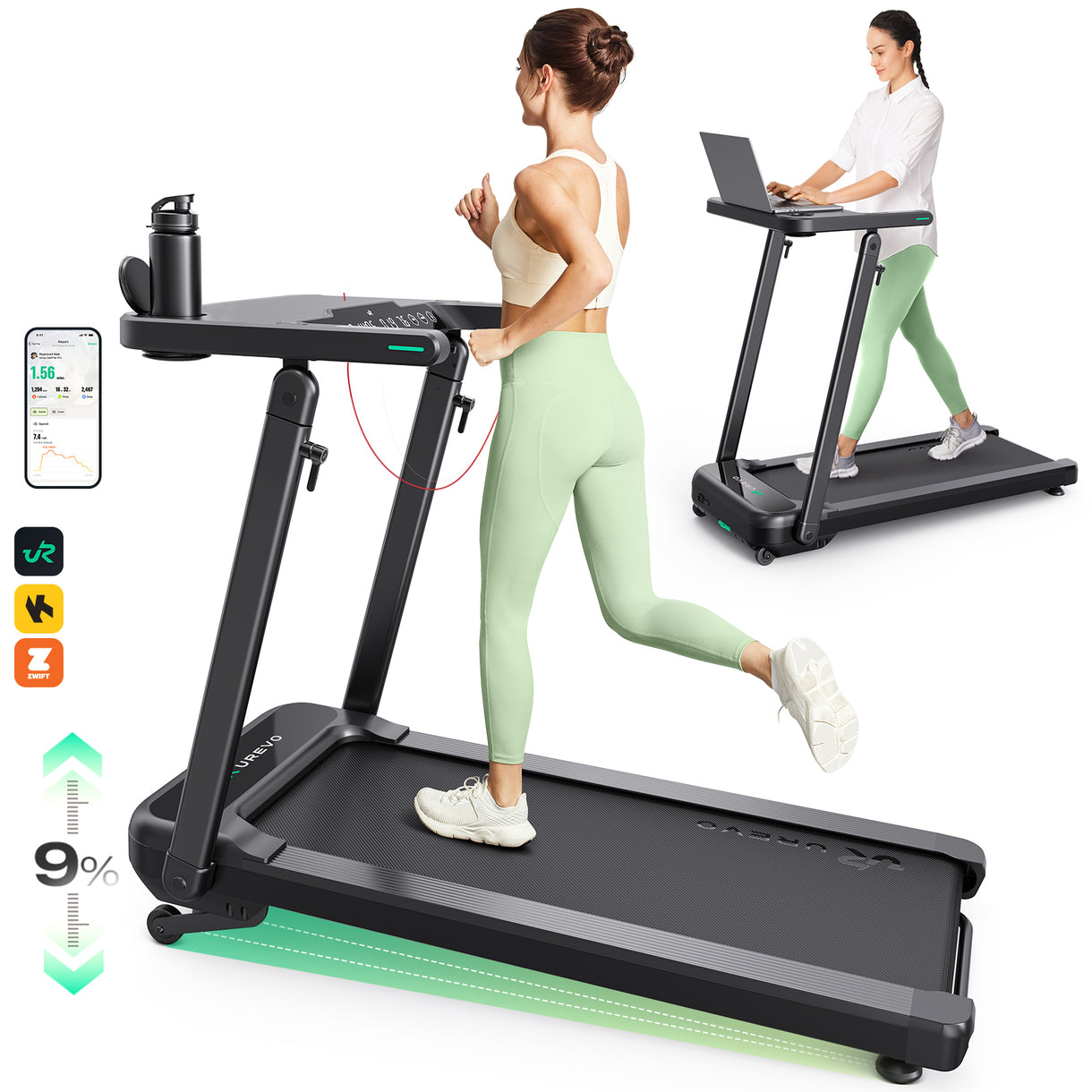 Compact Folding Treadmill | Pulse Tracker | Workout Variety – Urevo