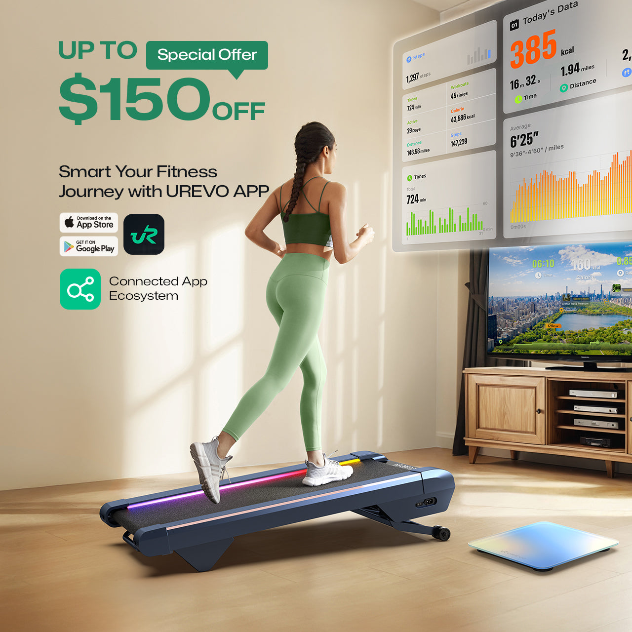 Urevo® - Space-Friendly Treadmill, Lift Tech, Affordable Prices